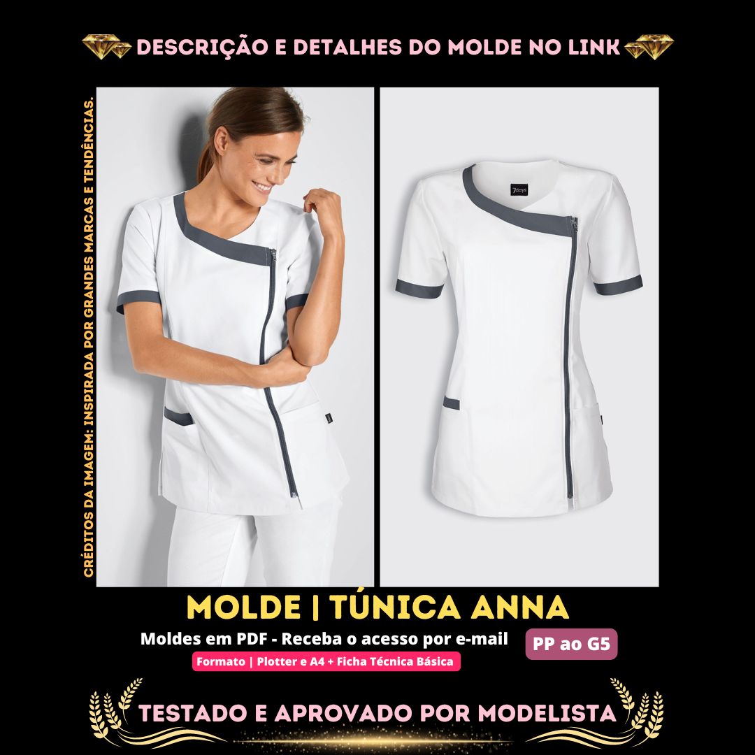Molde PDF Túnica Anna: Uniforme Casual com Bolsos e Fendas
