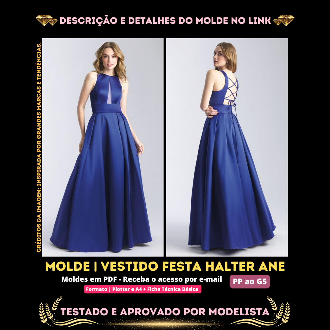 Molde PDF Vestido Festa Halter Ane - Compre Agora