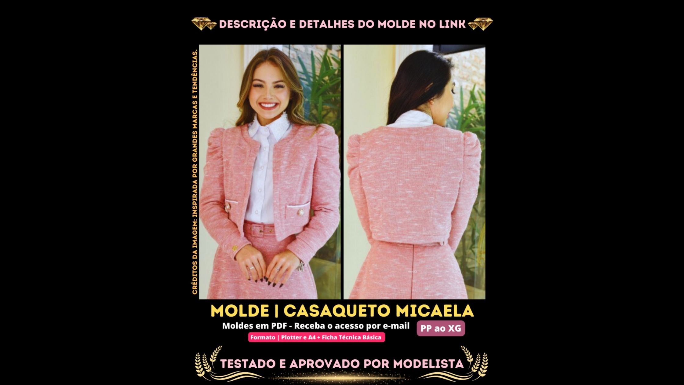 Molde PDF Casaqueto Micaela: Manga Princesa e Lapelas