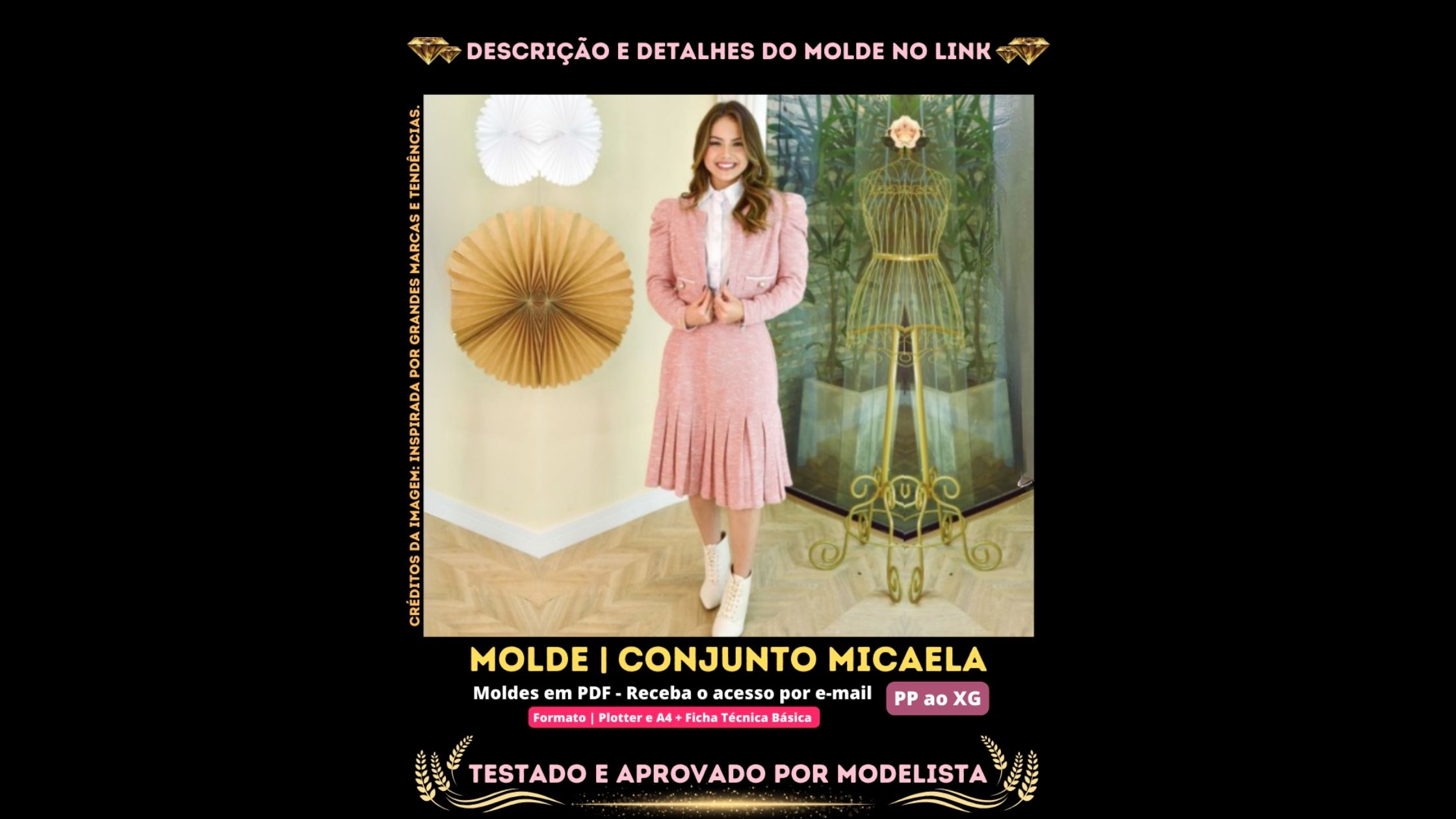 Molde PDF Conjunto Micaela: Casaqueto e Saia Midi Pregueada
